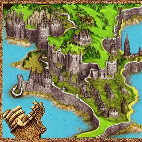 KREA AI RPG Fantasy Map With Castles Mountains And Rivers