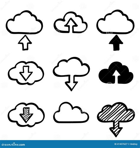Hand Draw Doodle Cloud Shapes Collection Icons Stock Vector