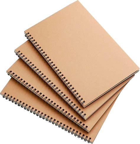 Qisf 4 Packs Spiral Notepad A5 120 Pages 60 Sheets Kraft Cover