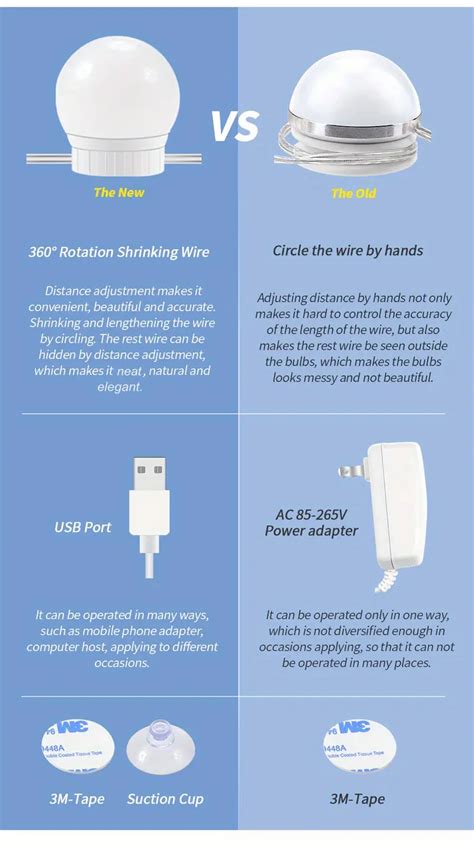 1pc Led 메이크업 거울 빛 Usb 무단계 Dimmable 채우기 램프 할리우드 스타일 허영 조명 조정 Temu Korea