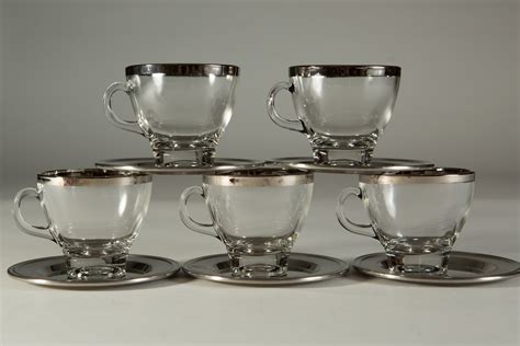 Vintage Glass Mugs With Platinum Rims Set Of 5 Demitasse Coffee Or Tea Mugs With Handles And