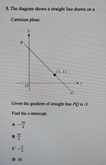 Solved 5 The Diagram Shows A Straight Line Drawn On A Cartesian Plane Given The Gradient Of