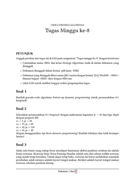 Sa Tugas W08 Dynamic Programming Part 1 Pdf