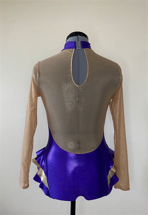 Metallic Purple And Gold Sparkle Frilly Long Sleeved Leotard Cirque Wear By Shelley