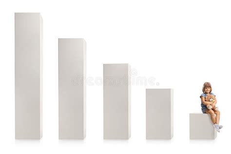 Girl Sitting On The Lowest Column Of A Graph Chart And Holding A Teddy