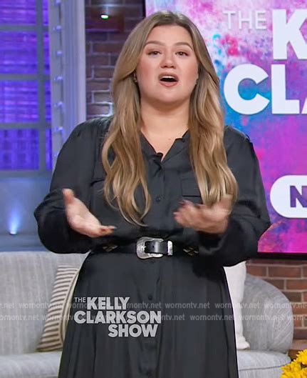 Wornontv Kellys Black Satin Shirtdress On The Kelly Clarkson Show