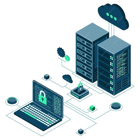 Premium Vector Cyber Data Security Internet Security Isometric Concept Server Room Connected