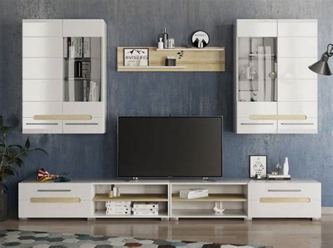 Тумба под телевизор с навесными полками и тумбами Світ Меблів Бьянко Белый дуб сонома цена 6365