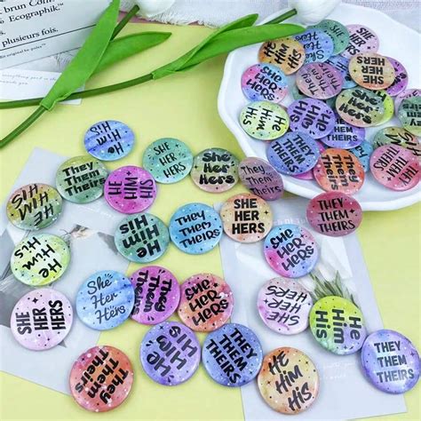 Set Of 24 1 5 Inch Pronoun Badge Pin Buttons Gender Identity Pronouns