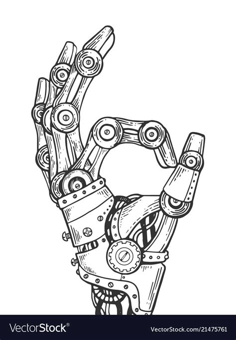 Robot Hand Engraving Royalty Free Vector Image