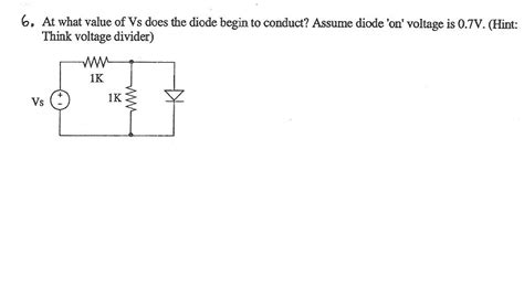 Solved 6 At What Value Of Vs Does The Diode Begin To Chegg Com