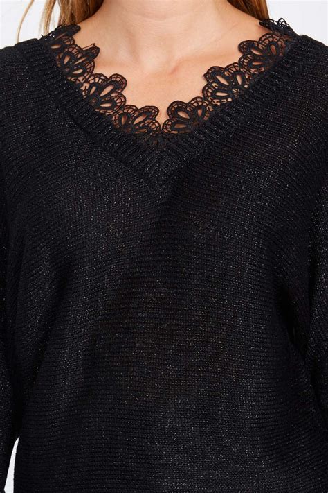 V Neck Front And Back Lace Detail Jumper