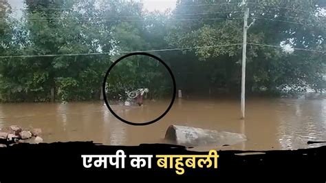 Mp का बाहुबली उफनती नदी में से बाइक को सिर पर उठाकर ले गया युवक Mp