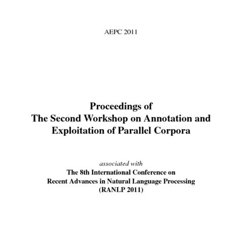 Proceedings Of The Second Workshop On Annotation And Exploitation Of Parallel Corpora Acl