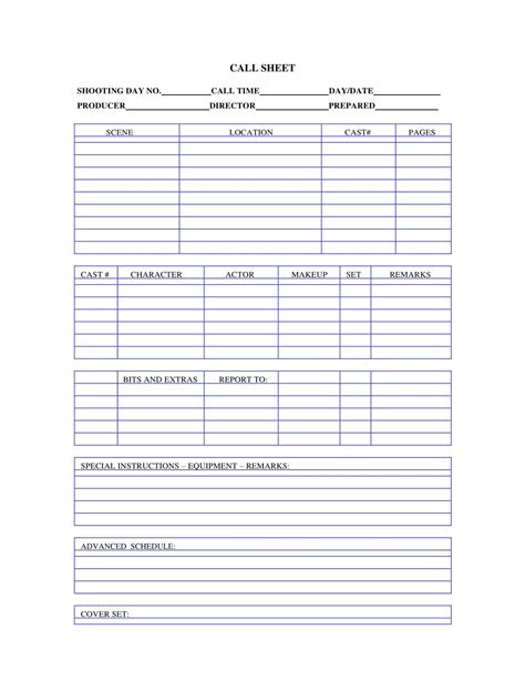 48 Free Printable Call Sheet Templates PDF Word Excel