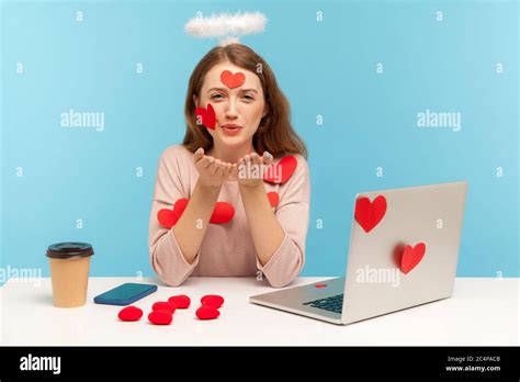 Angelic Woman With Kind Expression Sitting At Workplace Office All