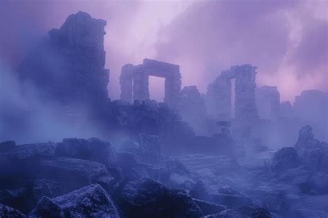 Premium Photo Ancient Ruins Surrounded By Mist On A Mystical Pla