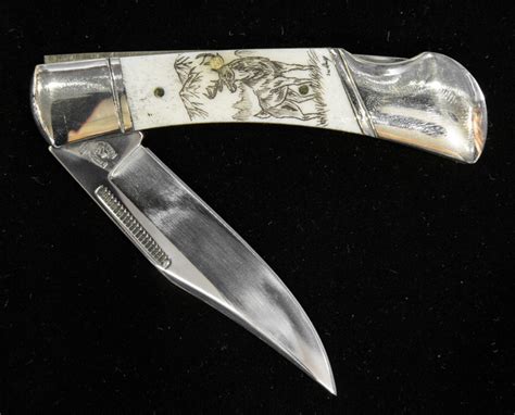 Deer Medium Scrimshaw Folding Knife Northwest American Native Arts