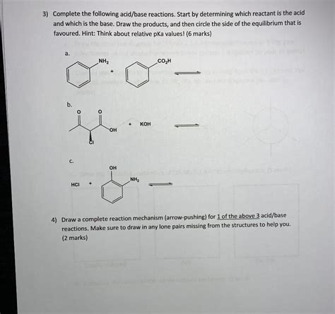 Solved 3 Complete The Following Acid Base Reactions Start Chegg