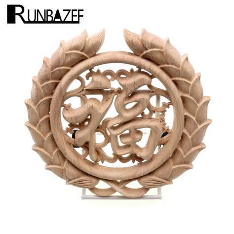 Runbazef Chinese Style Vintage Unpainted Wood Carved Decal Corner Onlay