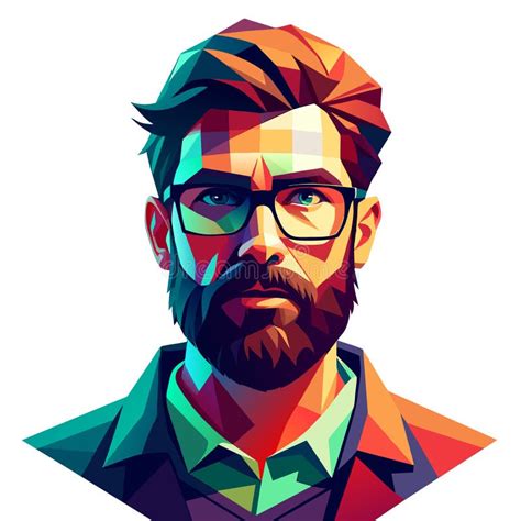 Portrait Of Hipster Man With Glasses And Beard Stock Vector