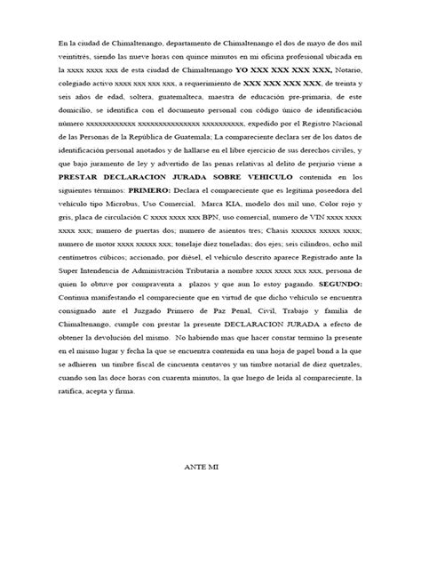 Prestar Declaracion Jurada Vehiculo Otro Dueño Pdf