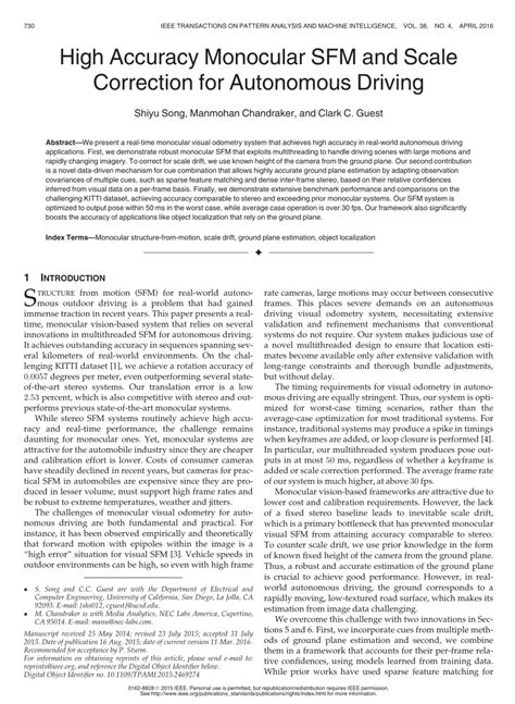 PDF High Accuracy Monocular SFM And Scale Correction For Autonomous Driving