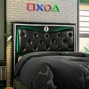 Cabeceira Quarto Gamer Ninja X Led Material Sint Tico Preto E
