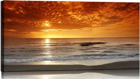 Aatoeax Beach Sunset Pictures Canvas Wall Art For Living Room Ocean