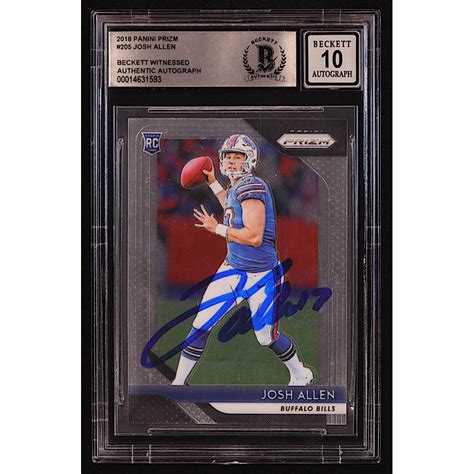 Josh Allen Signed 2018 Panini Prizm 205 Rc Bgs Autograph Graded Bgs