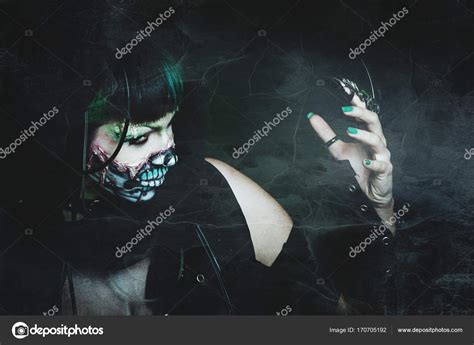 Scary Assasin Undead Woman With Finger Claw Studio Stock Photo