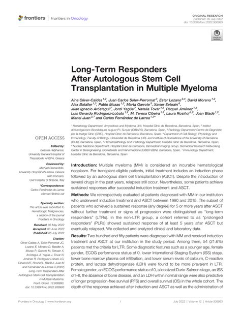 Pdf Long Term Responders After Autologous Stem Cell Transplantation
