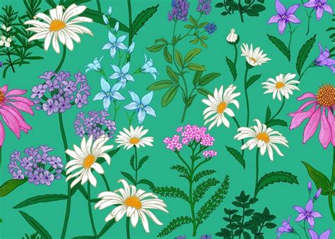 Premium Vector Seamless Background With Wild Flowers Full Color Pattern