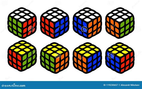 Set Of Solved Rubik Cubes From Every Side All Possible Assembled