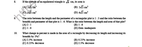 Cbse Class 8 Mathematics Mensuration Mcqs With Answers