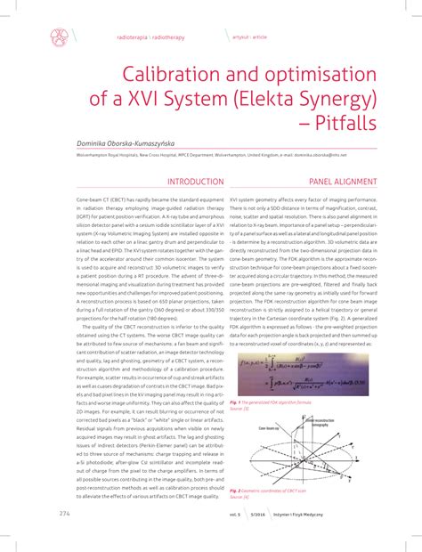 Pdf Calibration And Optimisation Of A Xvi System Elekta Synergy Pitfalls