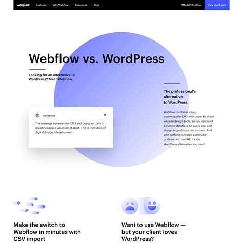 Webflow Vs Wordpress Comparison Page