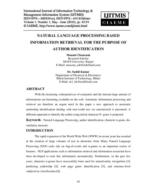 Pdf Natural Language Processing Based Information Retrieval For The Purpose Of Author