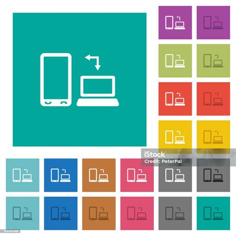 Syncronize Mobile With Computer Square Flat Multi Colored Icons Stock Illustration Download