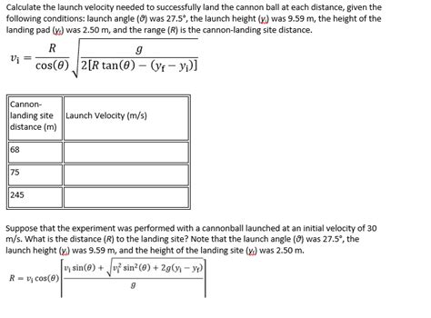 Solved Calculate The Launch Velocity Needed To Successfully Chegg Com