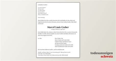 Todesanzeige Marcel Louis Graber Todesanzeigenschweiz Ch