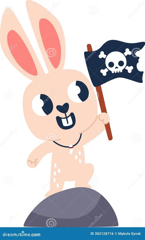 Rabbit Pirate Character With Flag Stock Vector Illustration Of Vector