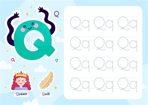 편지 Q 워크 시트 템플릿 무료 벡터