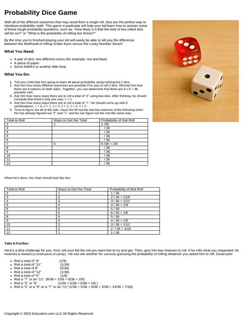 Probability Dice Game Pdf