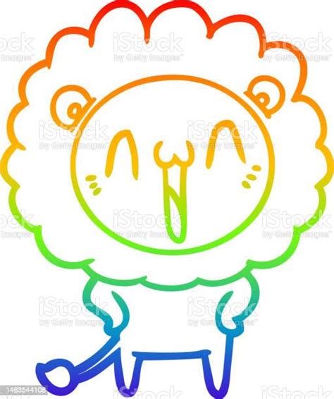Dessin Au Trait Dégradé Arcenciel Dun Lion De Dessin Animé Heureux