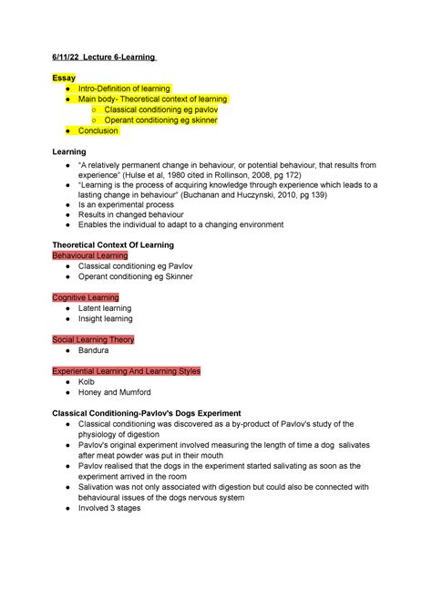 Copy Of 6 11 22 Lecture 6 Learning 61122 Lecture 6 Learning Essay
