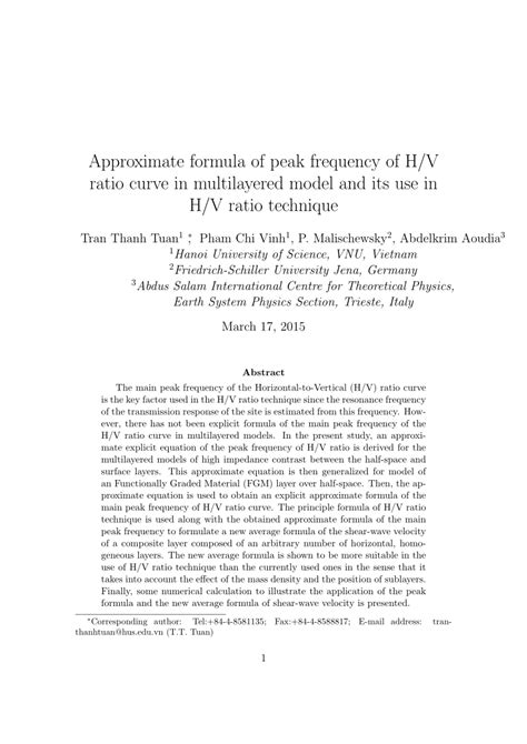 Pdf Approximate Formula Of Peak Frequency Of Hv Ratio Curve In
