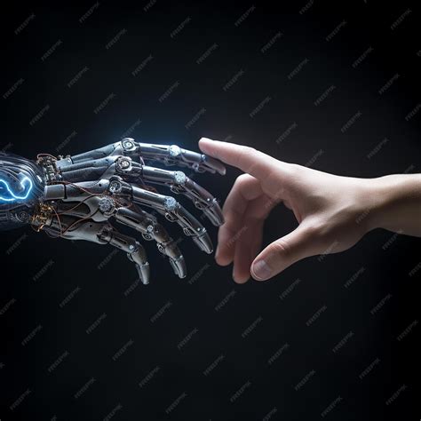 Premium Photo Human Hand And Robot Hand Connection Bridging Humanity