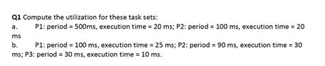 Solved Q1 Compute The Utilization For These Task Sets A P1