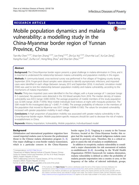 Pdf Mobile Population Dynamics And Malaria Vulnerability A Modelling